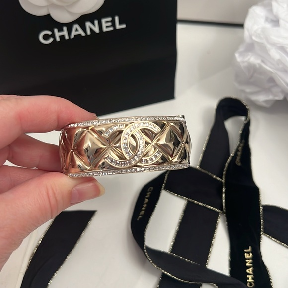 CHANEL | Jewelry | Chanel Gold Crystals Cc Bracelet | Poshmark